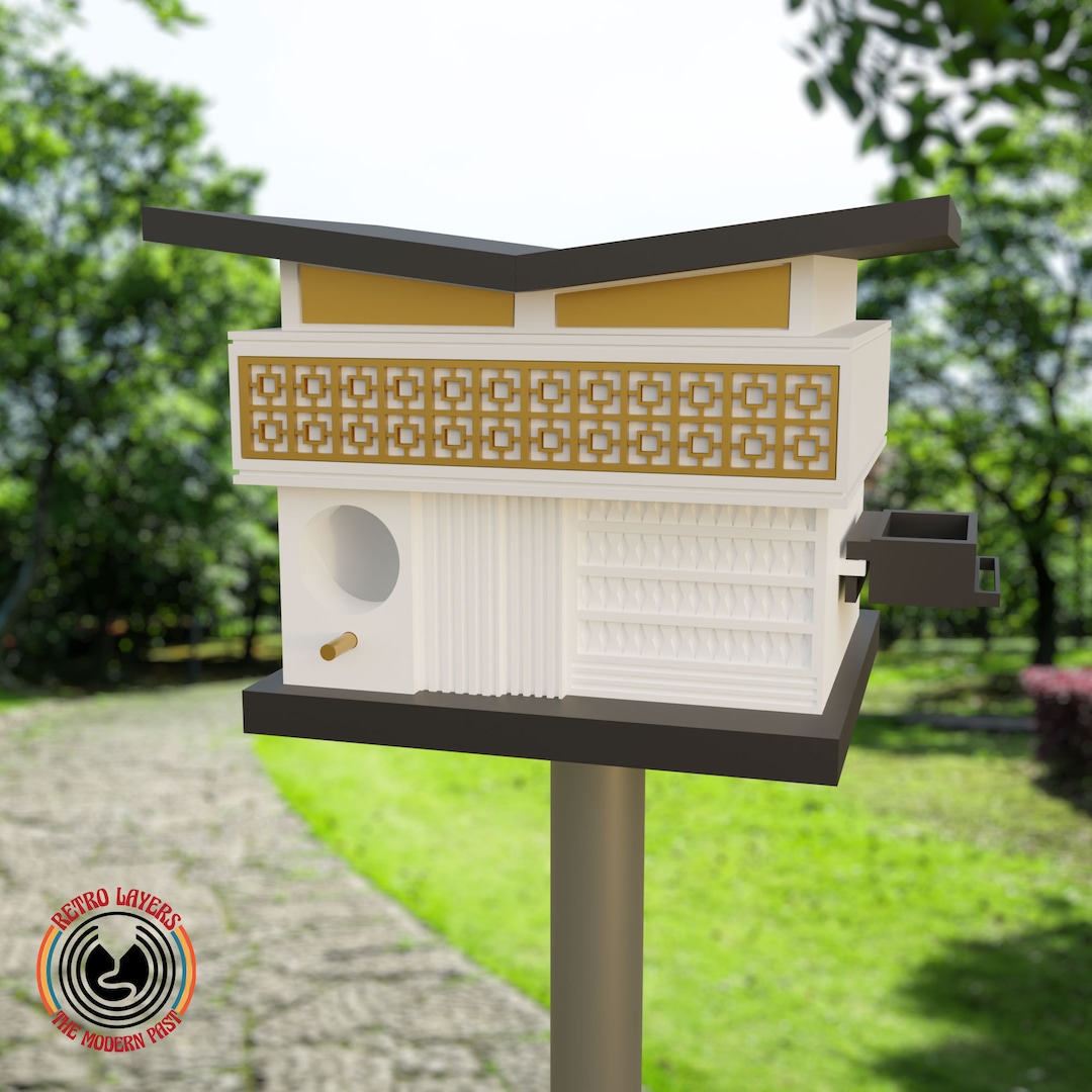 Retro Mid Century Modern Birdhouse Building Park Place Bird - Etsy