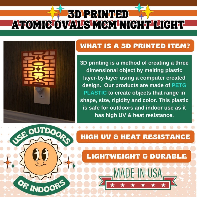 Atomic Oval Stars Mid Century Modern Night Light Retro Home Decor ...