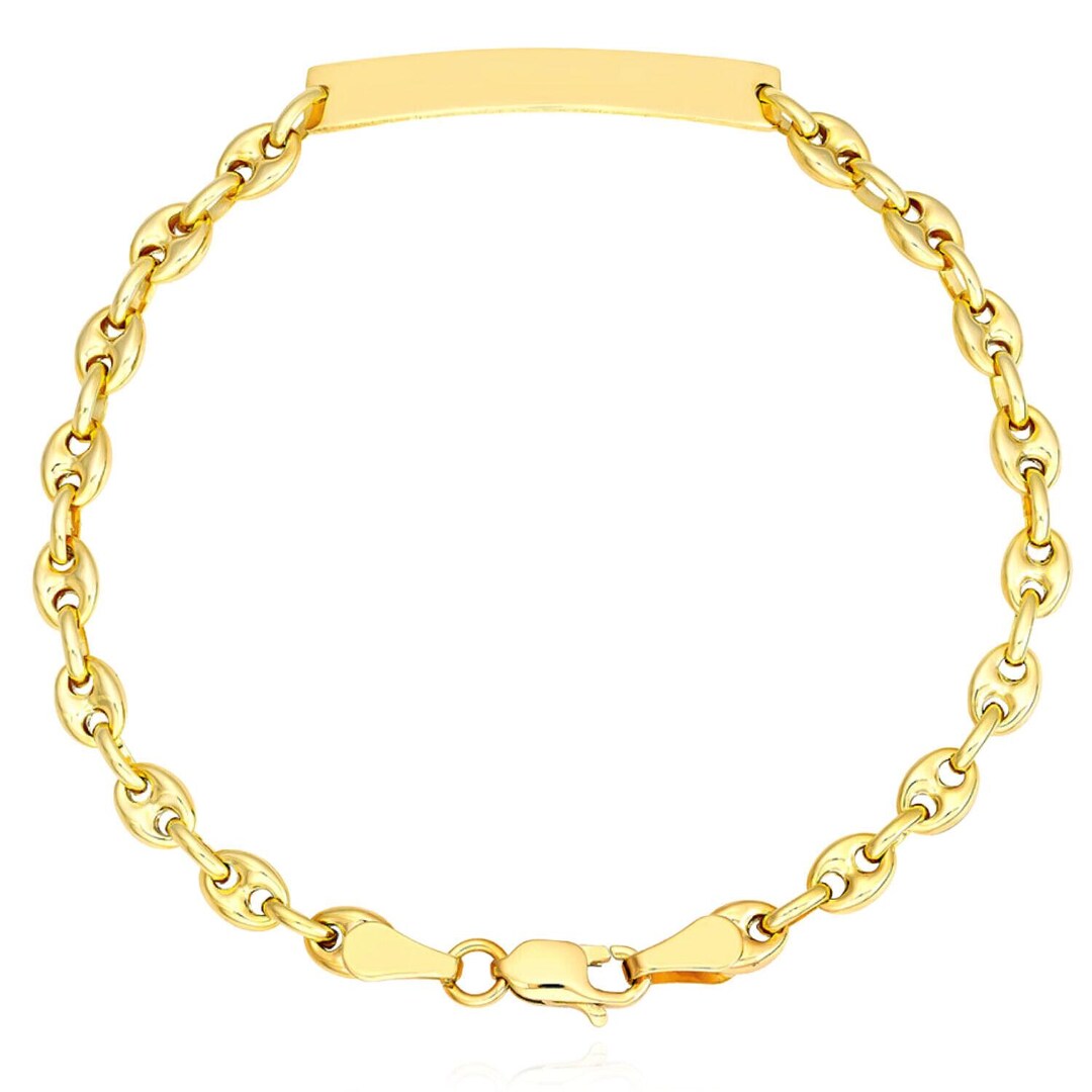 Kids Engravable 14K Real Gold Puff Mariner Personalized ID Bracelet 6 ...