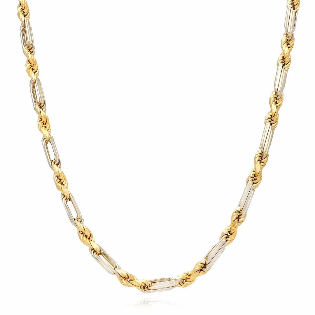 Solid 14K Two-tone Gold 4mm Milano Figaro Rope Chain Necklace 20"-26 ...