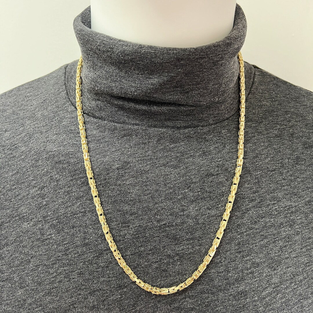 10K Solid Yellow Gold 4mm Byzantine Chain Necklace 20"-26" - Etsy