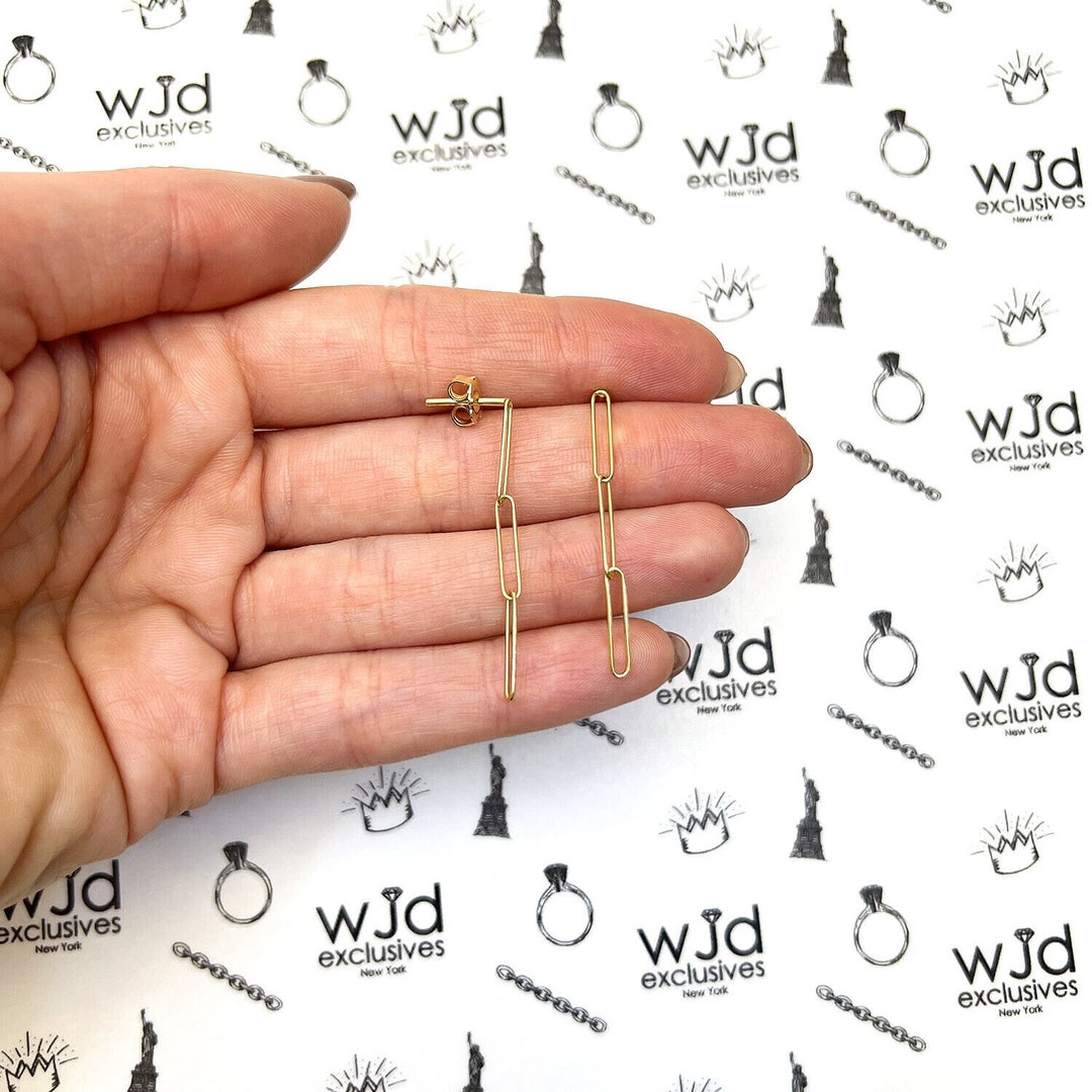 14k Yellow Gold Long Paperclip Drop Earrings 39mm - Etsy