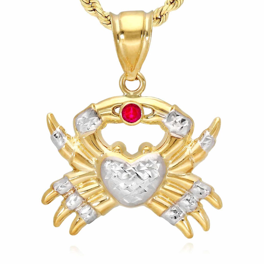 10K Yellow Gold Red Ruby Heart Shaped Crab Pendant 1.18" - Etsy