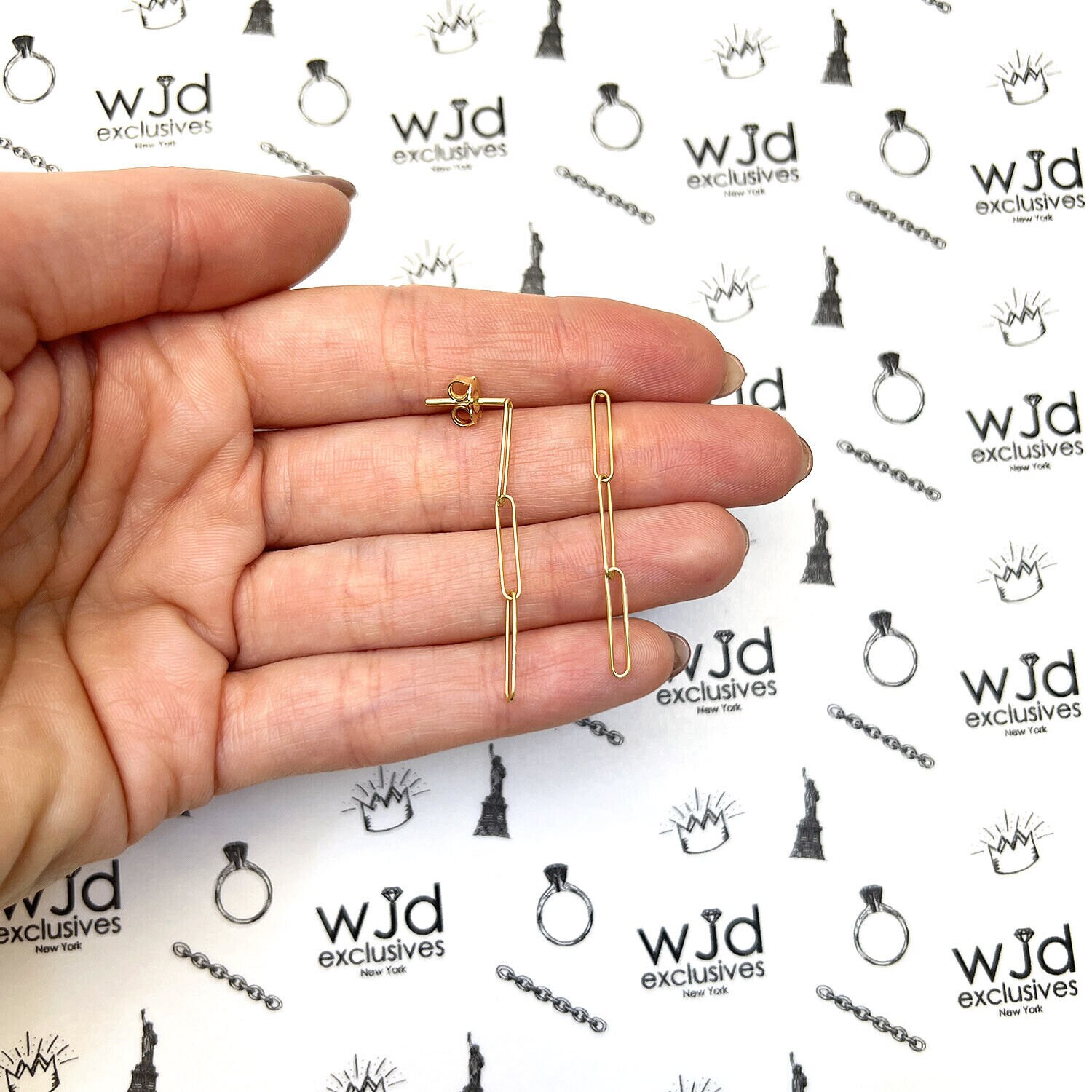 14k Yellow Gold Long Paperclip Drop Earrings 39mm - Etsy