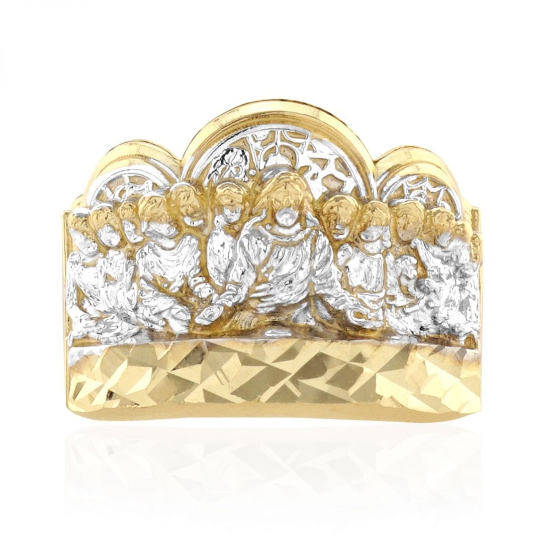 10k Yellow Gold Diamond Cut Last Supper Religious Ring - Etsy