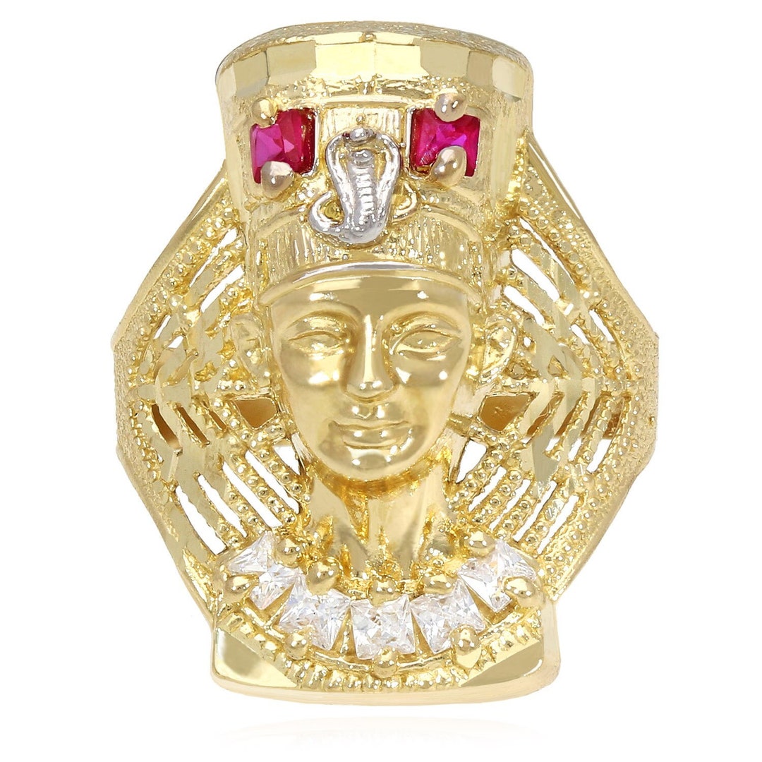 10K Yellow Gold CZ Ruby Queen Nefertiti Head Ring - Etsy