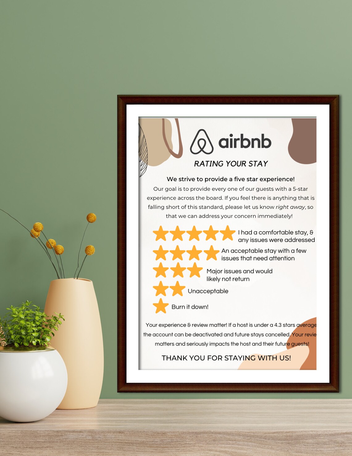 Review Rating Sign Downloadable Print for AIRBNB Short-term Rental VRBO ...