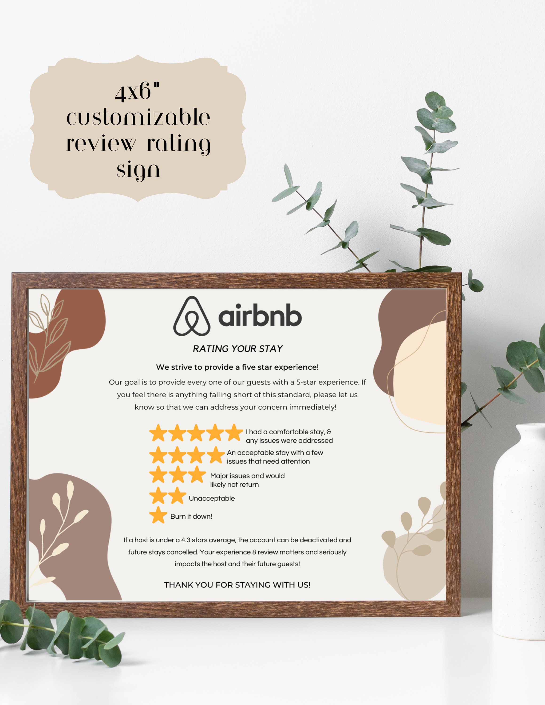 Review Rating Sign Downloadable Print for AIRBNB Short-term Rental VRBO ...