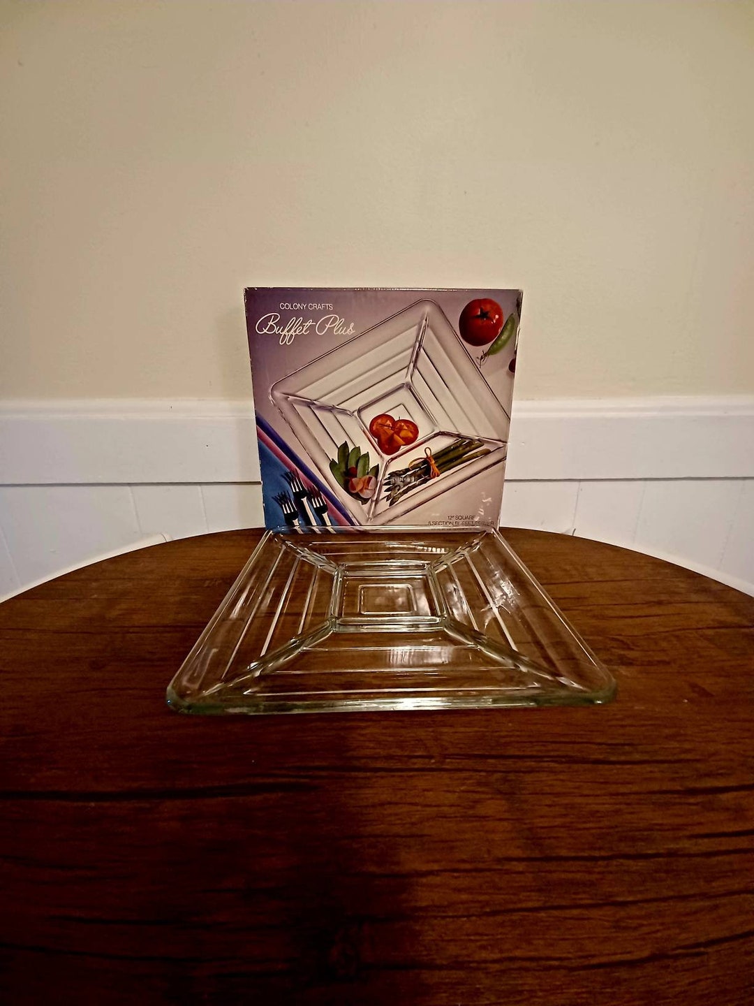 Vintage Colony Crafts Glass Buffet Plus Large 12" Square 5 Section ...