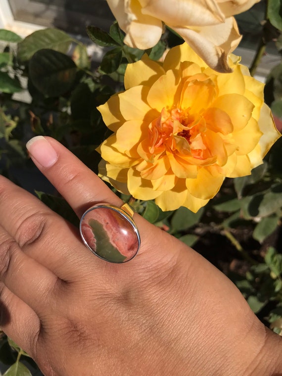 Marble Stone Ring, 925 Silver - Gem