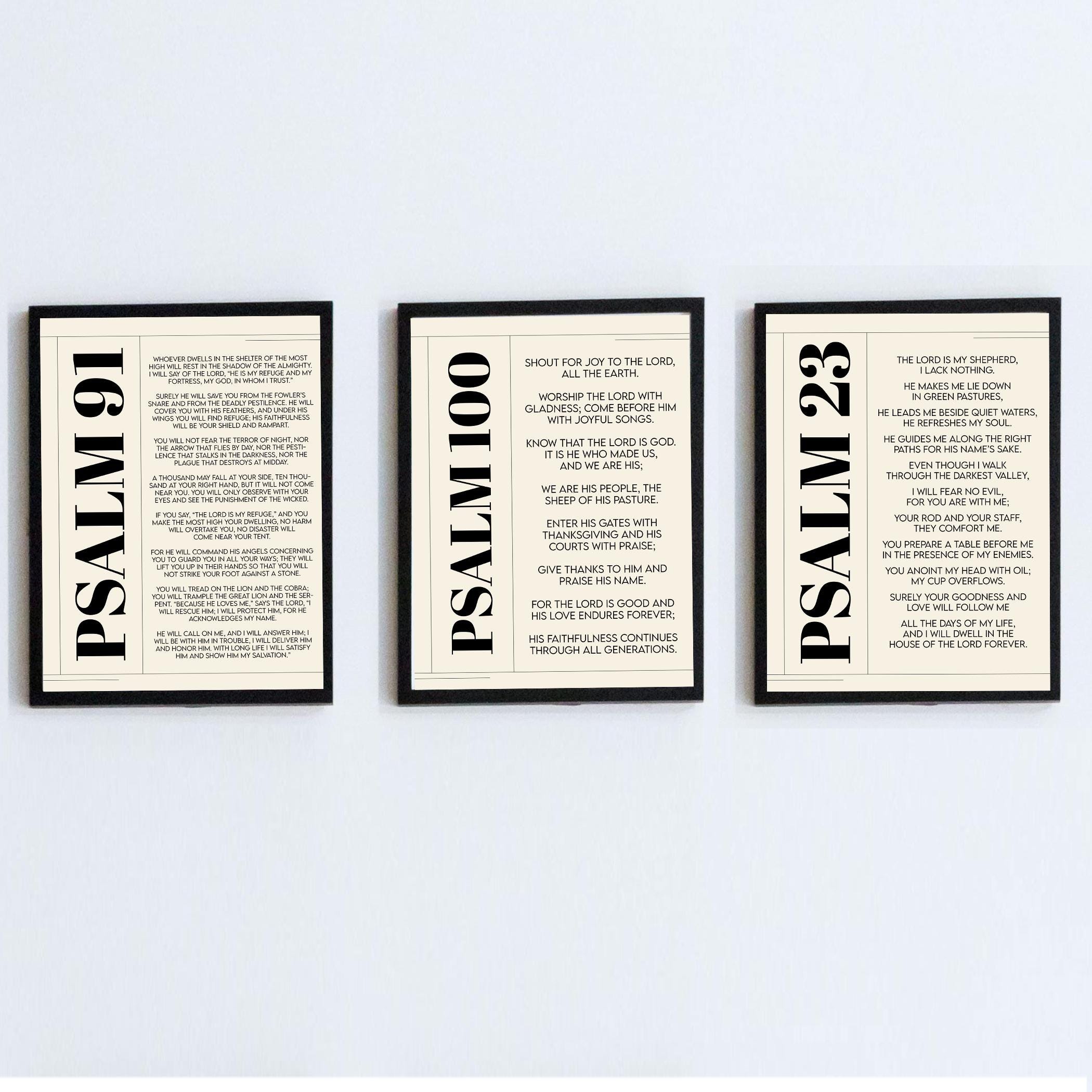 Psalms Bible Verses Wall Art | Set of 21 Posters | Psalm 23, 91, & 100 ...