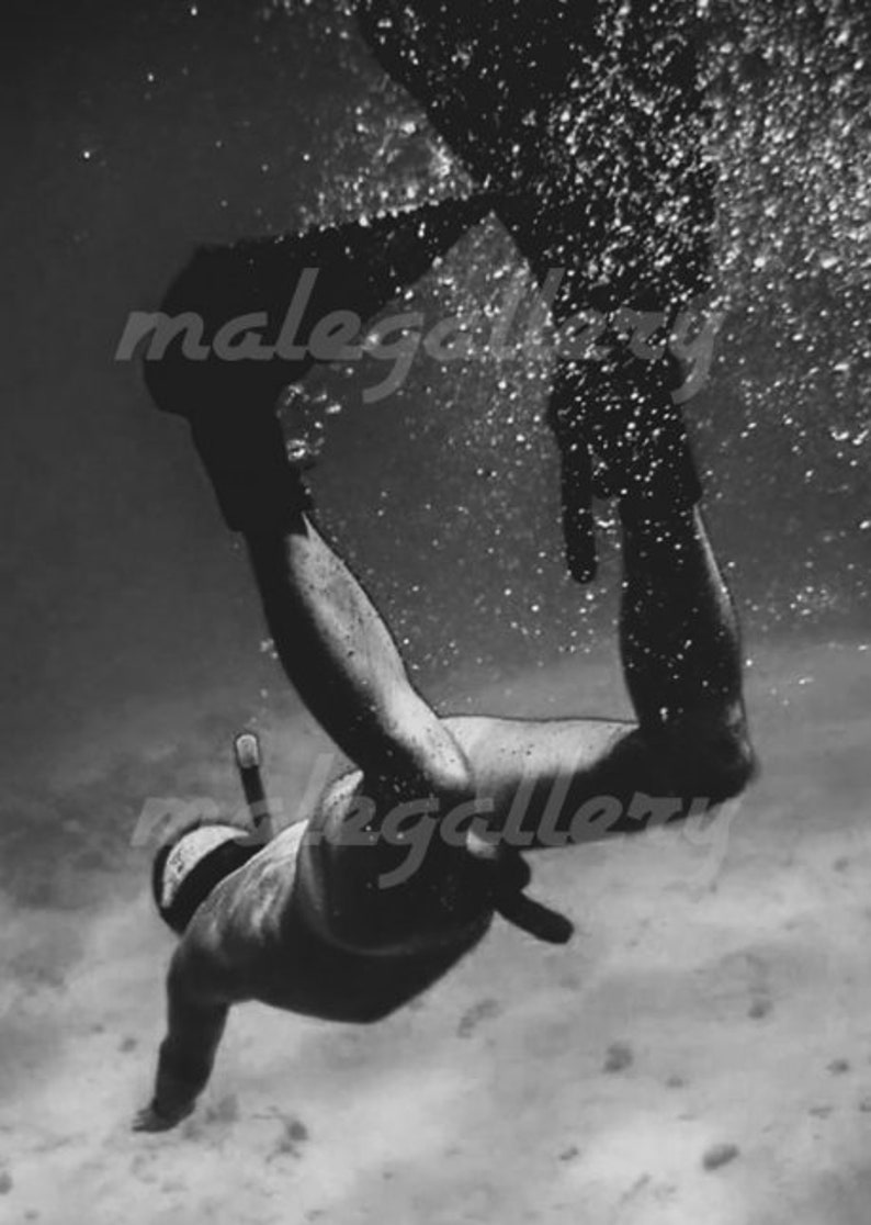 Naked Diver Under The Ocean 1990s Print Gay Interest Male Etsy