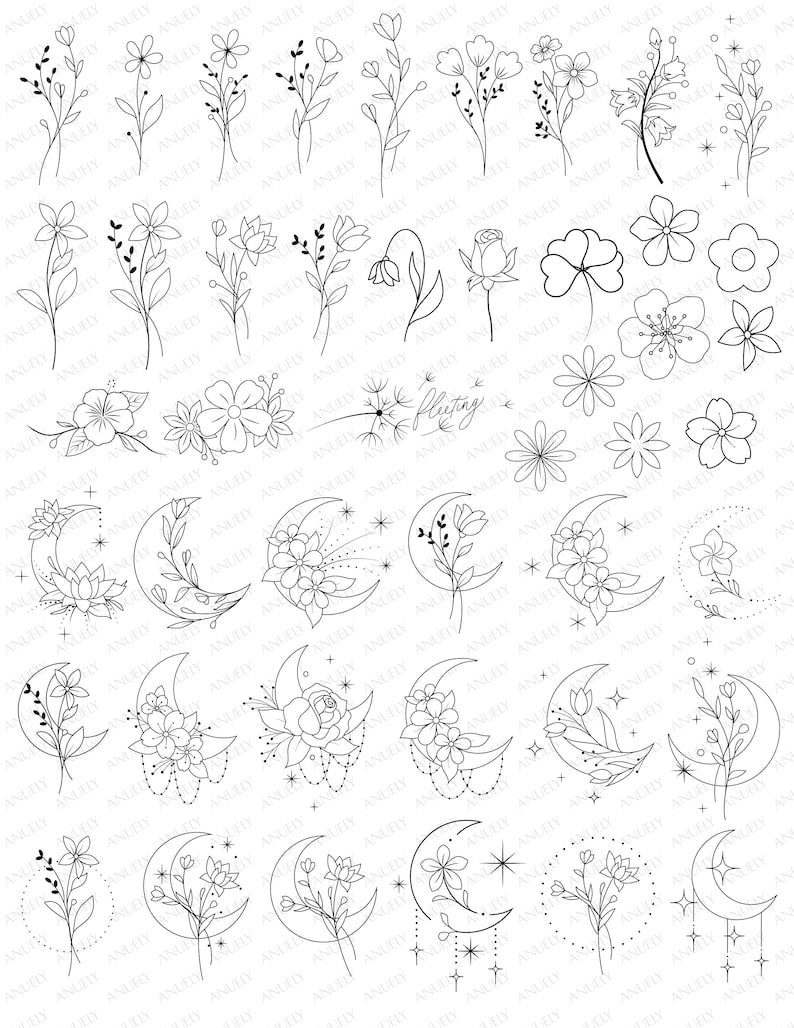 Mini Tattoo, Fine Line Tattoo, Moon Tattoo, Flower Tattoo, Cute Tattoo ...