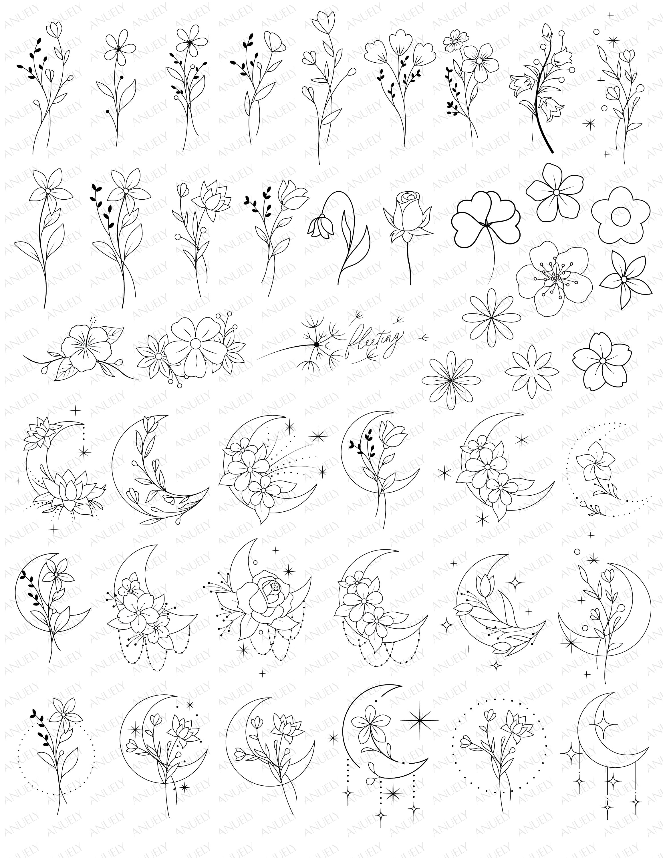 Mini Tattoo, Fine Line Tattoo, Moon Tattoo, Flower Tattoo, Cute Tattoo ...