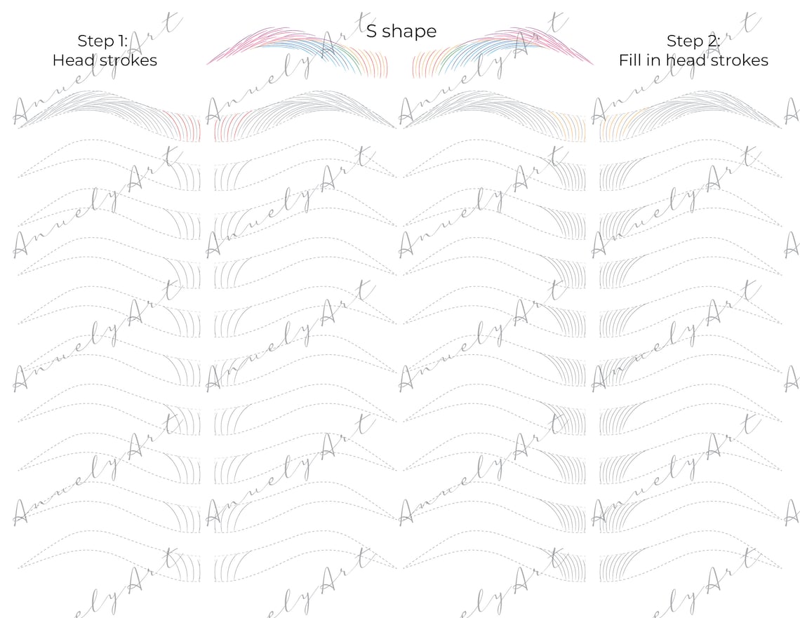 Microblading Patterns, Nanoblade Pattern, Basic, Advance, Curve, S Shape, Step-by-step Pattern ...