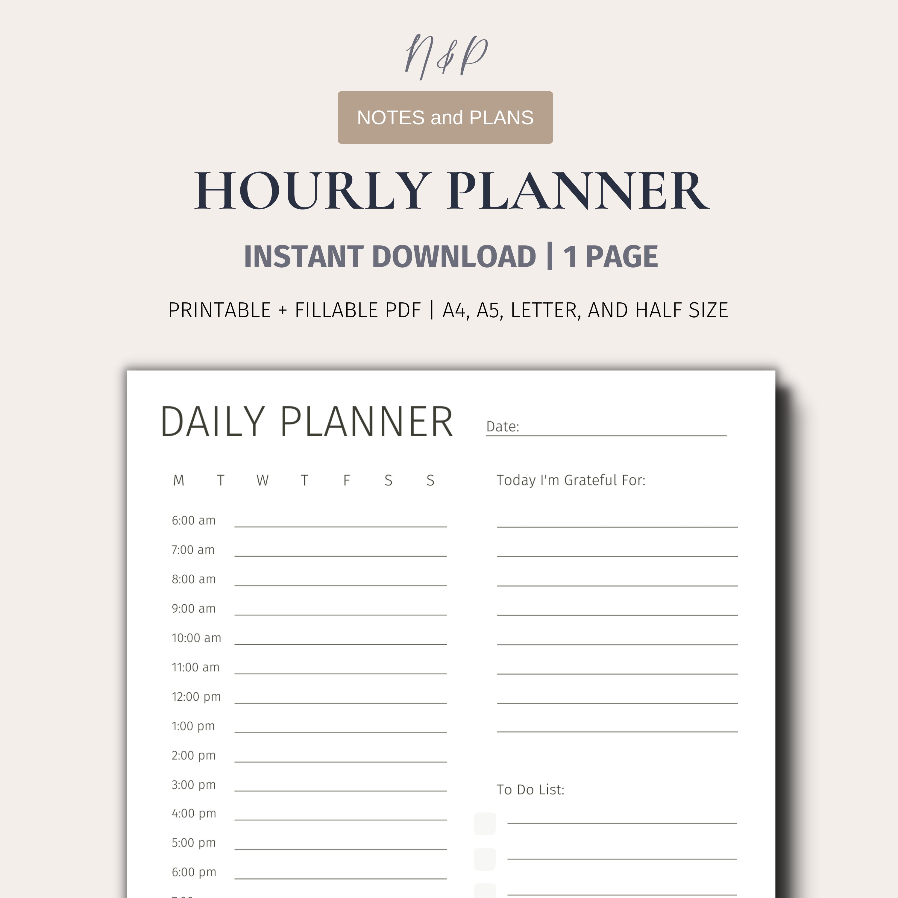Printable Daily Planner, Hour by Hour Planner, Time Blocking Planner ...