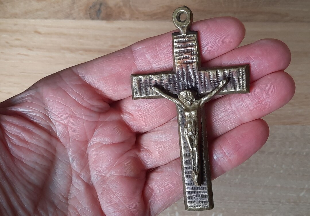 Antique French Copper Catholic Crucifix Pendant Pectoral Cross Holy ...