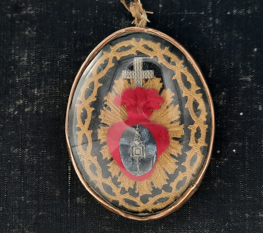 Rare Antique French Reliquary Ex Voto Sacred Heart Domed Glass - Etsy