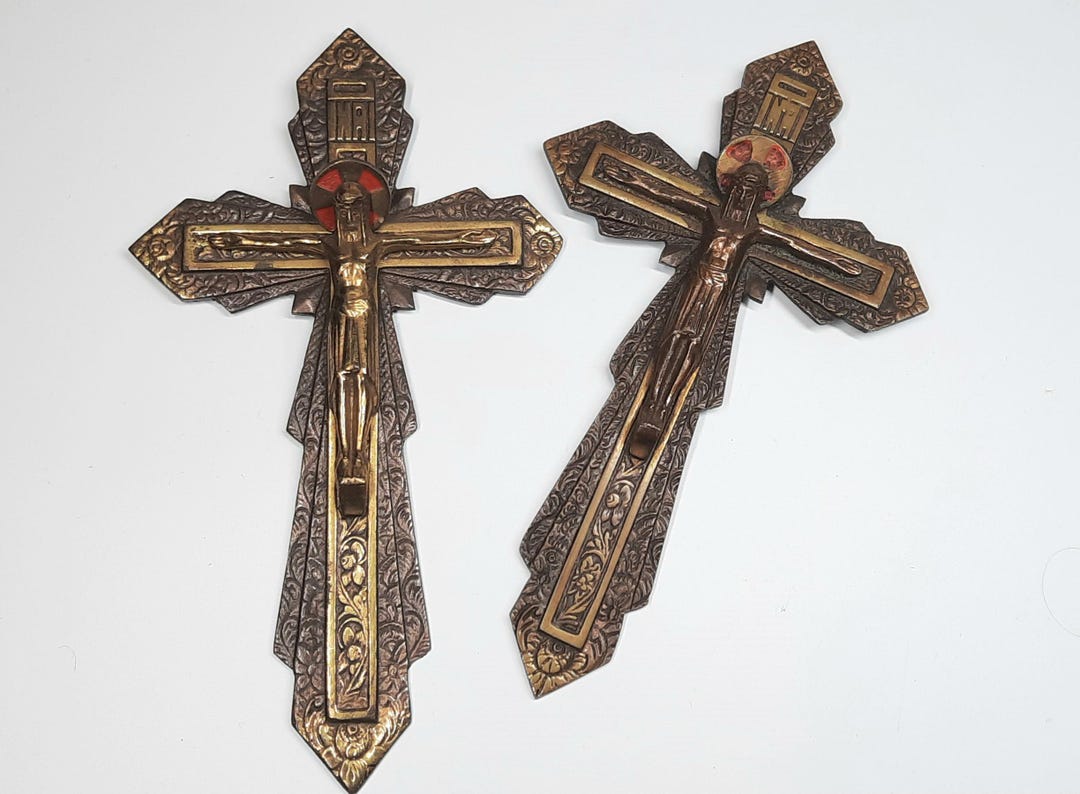 Pair of 2 Antique Art Deco Wall Cross Crucifix 9" - Etsy