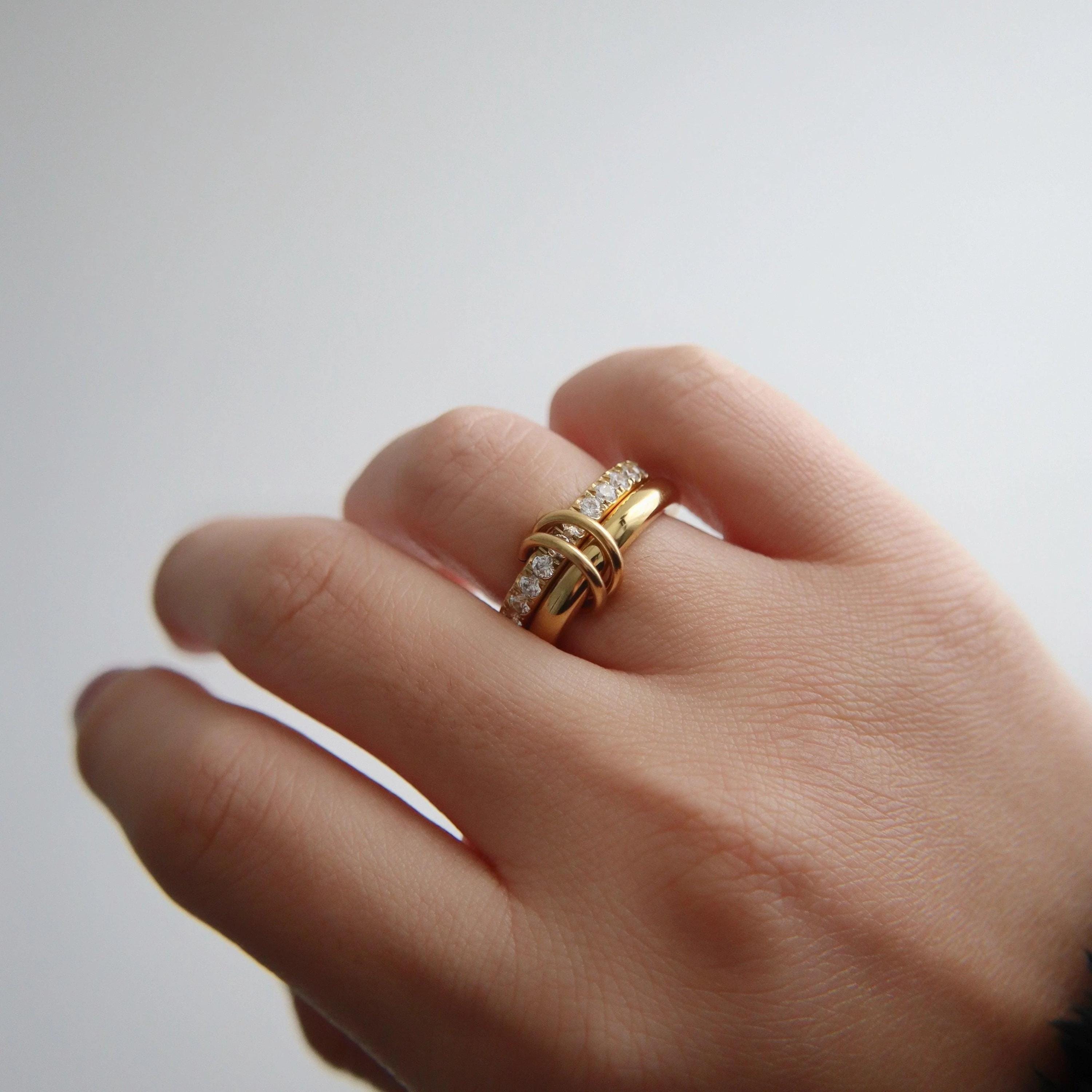 Cecilia Double Stacked Ring | Cz Interlocking Ring - Etsy