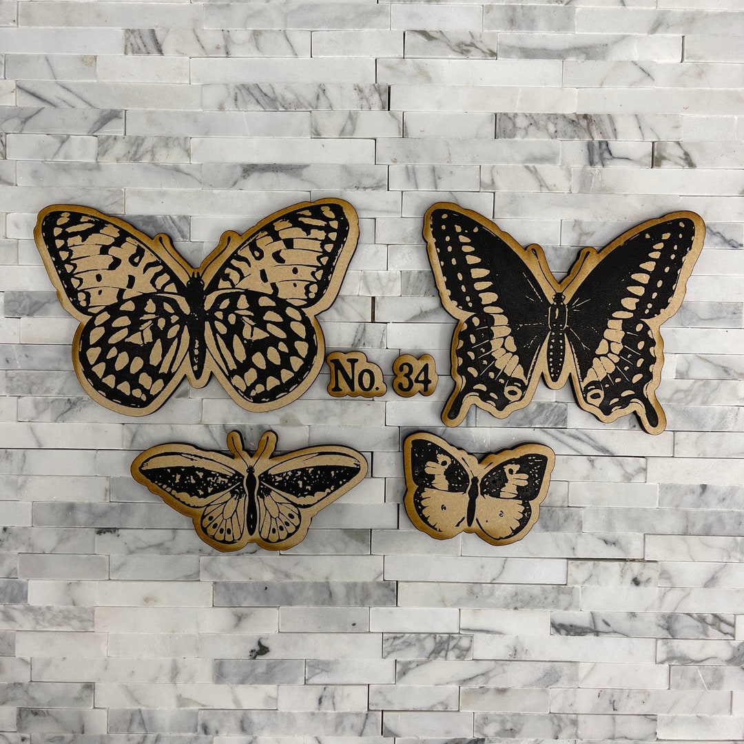 Etched Butterflies Cut-outs I 4 Pieces I .25" Thick Wood I Laser Cut I ...