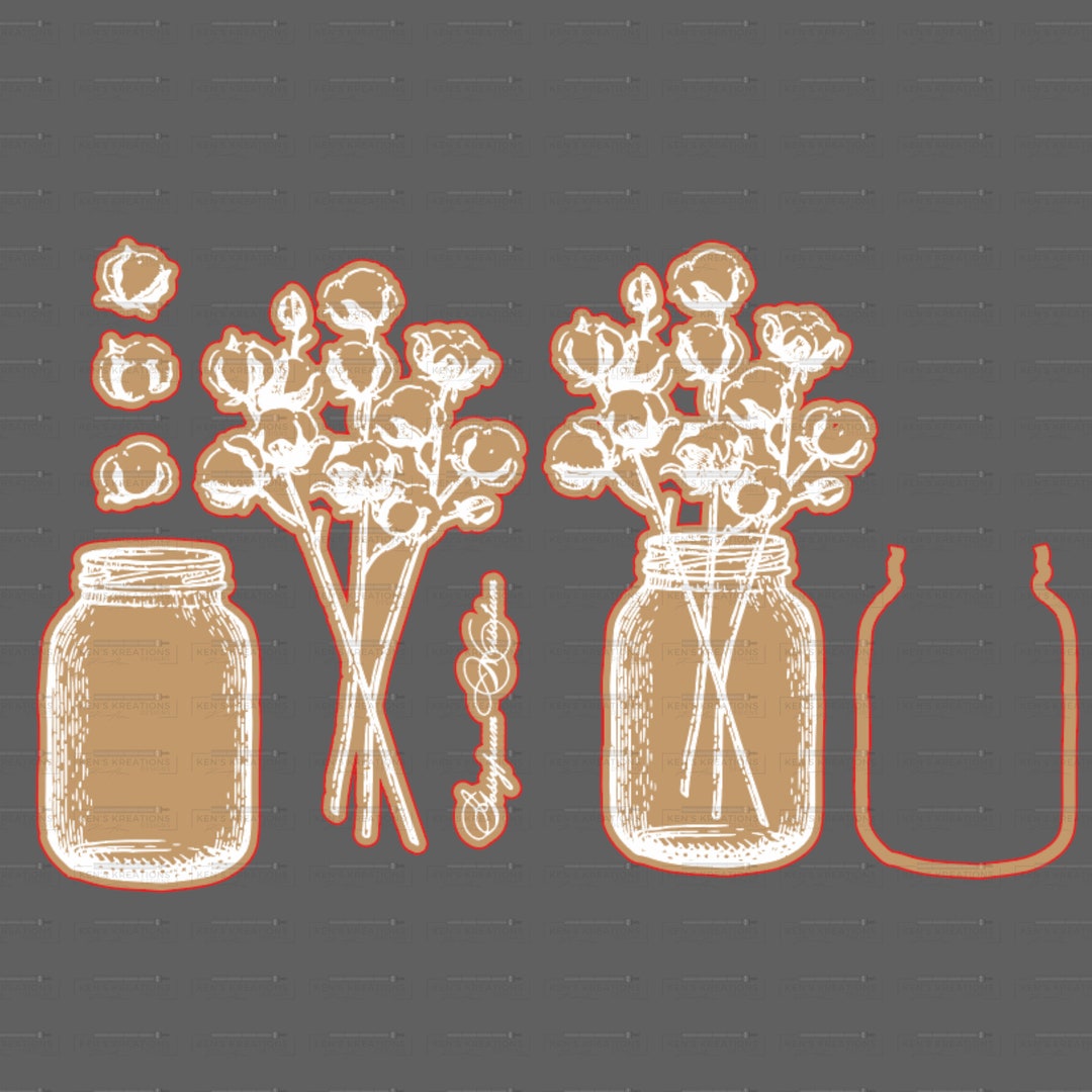 Mason Jar Cotton SVG, PNG, and PDF Chalk File I Glowforge I Cricut I ...