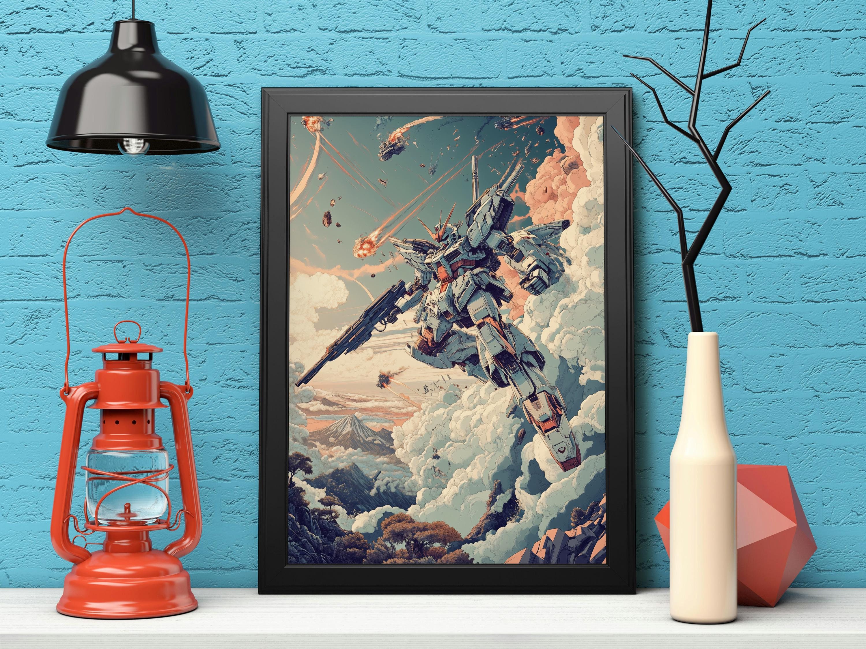 Gundam Anime Wall Art | Ukiyo-e Style Wall Print Minimalist Painting ...