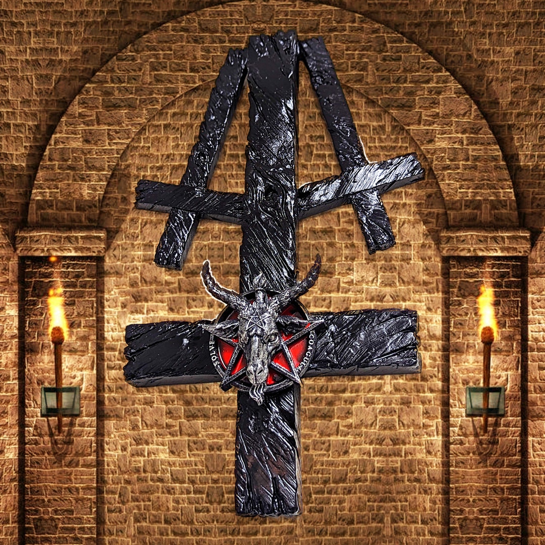 Unholy Trinity Cross Baphomet Medallion, Satanic Inverted Cross ...