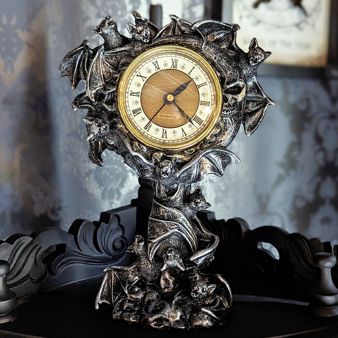 Bat Coven Clock, Bat Figurine Clock, Gothic Home Decor, Dark Halloween ...