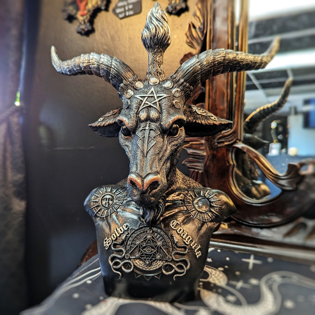 Baphomet Bust, Satanic Goat Resin Figure, Large Baphomet Statue, Dark ...