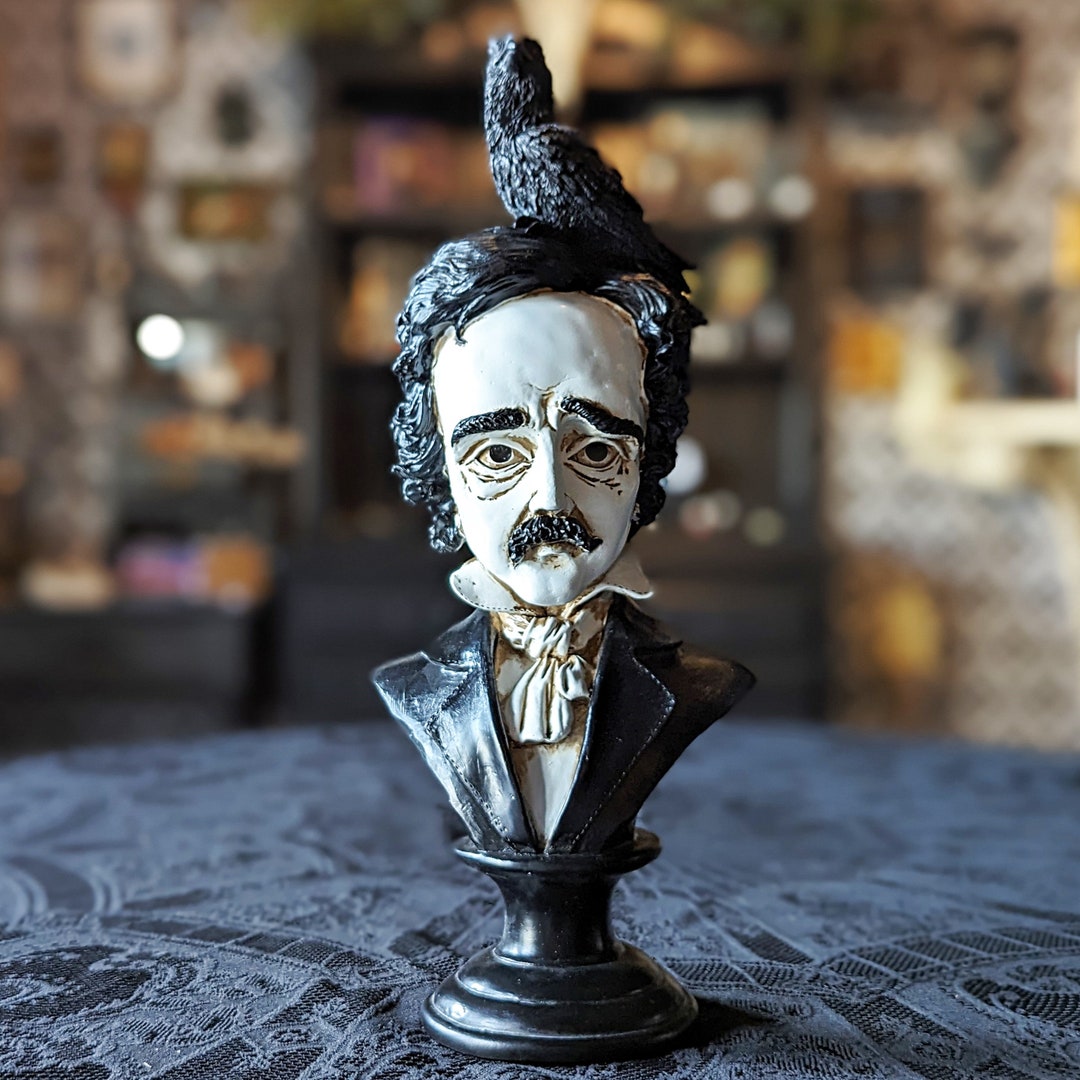 Edgar Allan Poe Bust, Poe and Raven Crow Statue, Poe Sculpture Figurine ...