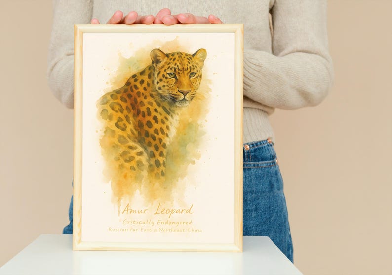 Amur Leopard Wall Art – Watercolor Printable Animal Poster, Digital ...