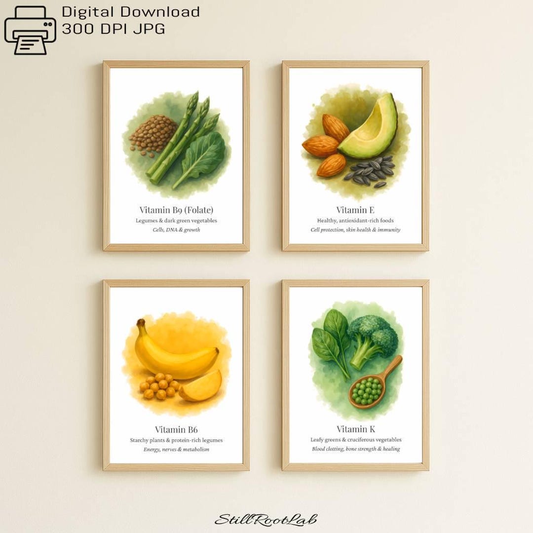 Vitamin Poster Set – Vitamins E B6 B9 K - Etsy