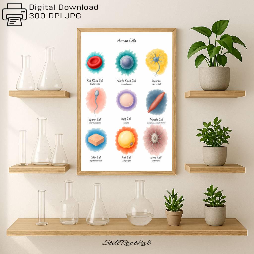 Human Cells Watercolor Biology Poster: Anatomy Art, Classroom Decor ...
