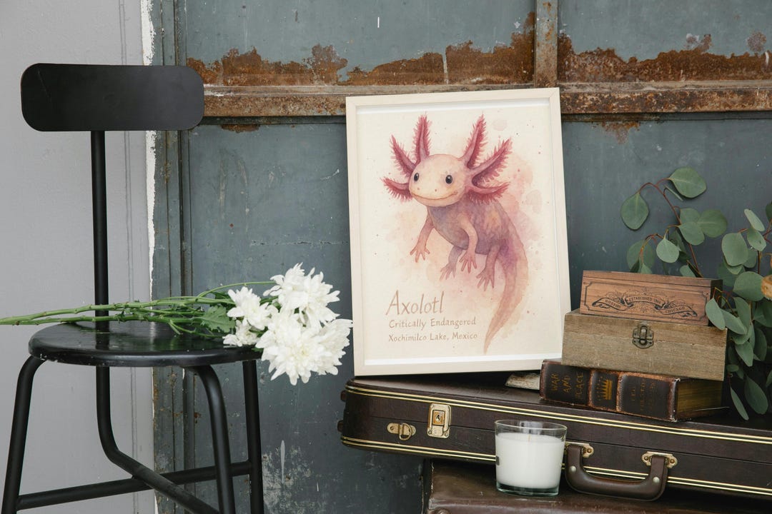 Axolotl Wall Art – Watercolor Printable Animal Poster, Digital Download ...