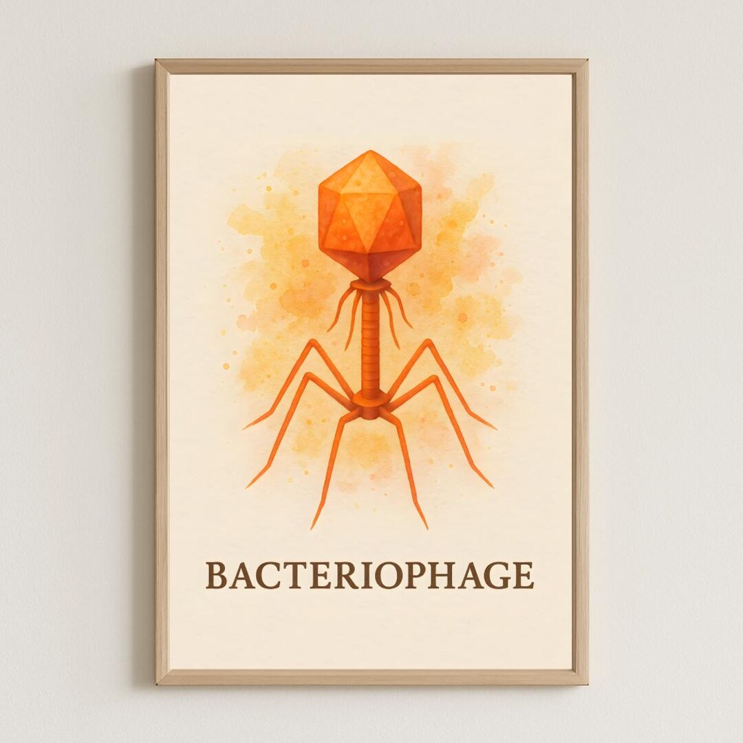 Bacteriophage Watercolor Printable Art – Scientific Microbiology Wall ...