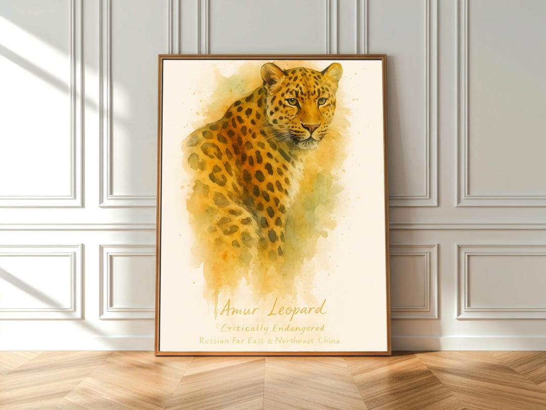 Amur Leopard Wall Art – Watercolor Printable Animal Poster, Digital ...