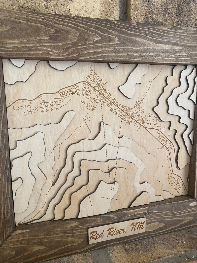 Red River Topography Map | Wooden Topography Map | Custom City Map ...