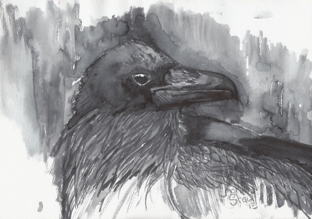 Raven Painting Print, Ink Raven Wall Art, Sumi Raven Wall Art, Raven ...