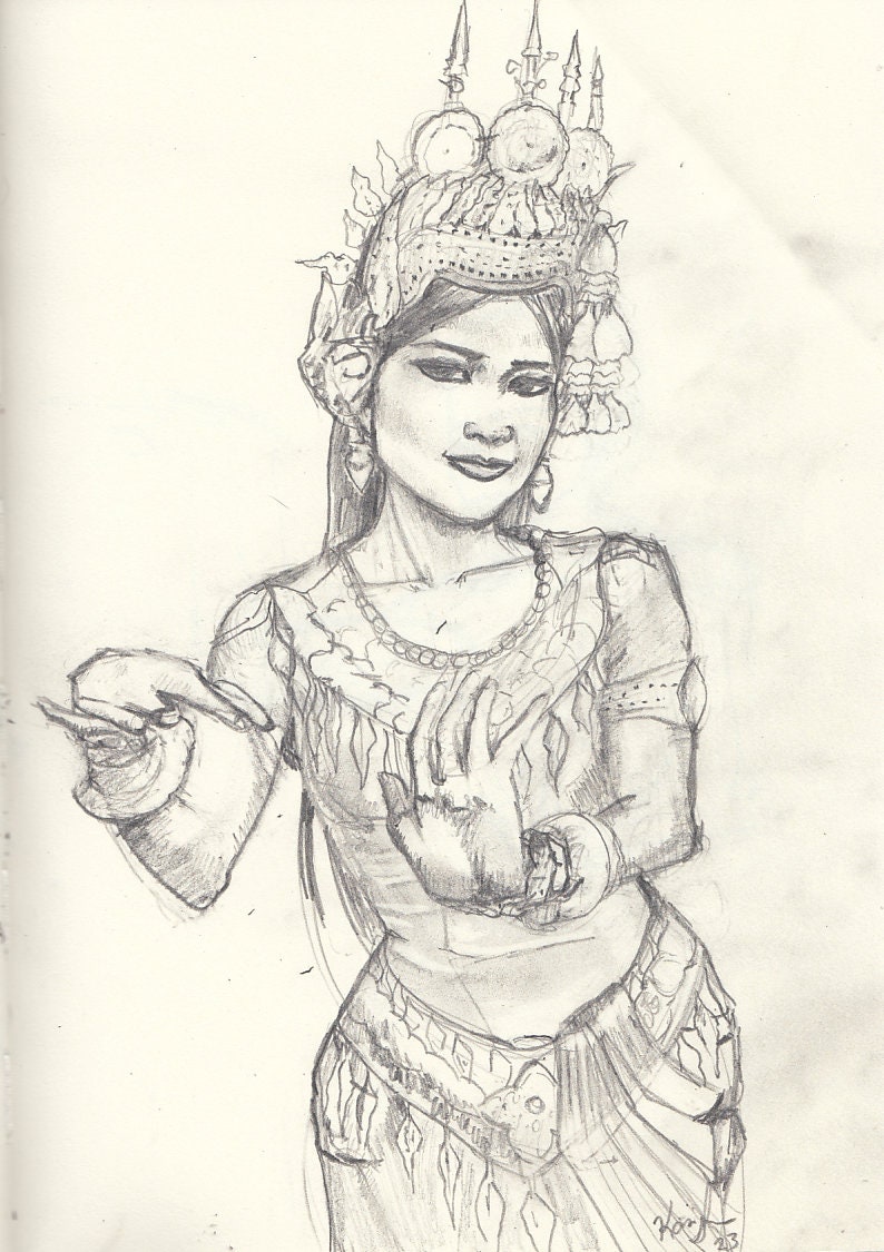 Khmer Apsara Print, Apsara Dancer Painting, Cambodian Apsara Painting ...