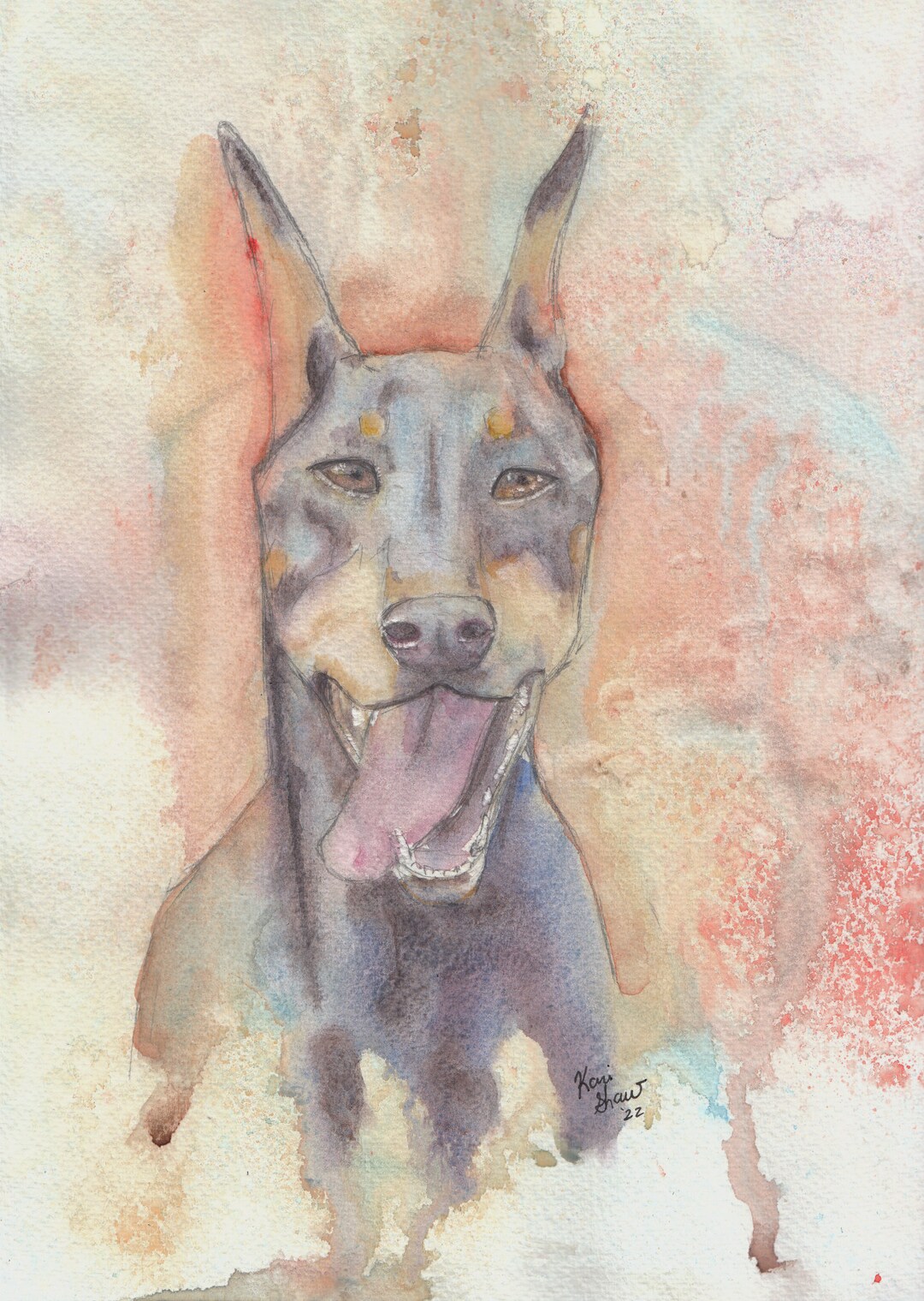 Doberman Painting, Pet Doberman Painting, Watercolor Painting of a ...