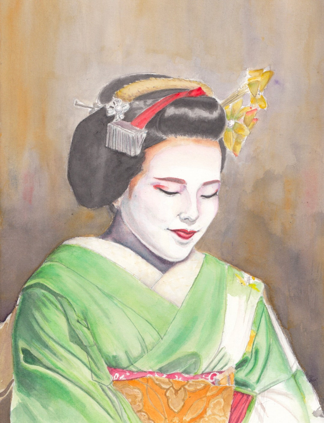 Orignal Watercolor Painting Geisha, Watercolor Geisha, Hand Painted ...