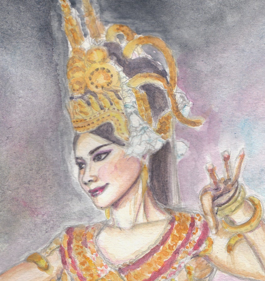 Khmer Apsara Print, Apsara Dancer Painting, Cambodian Apsara Painting ...