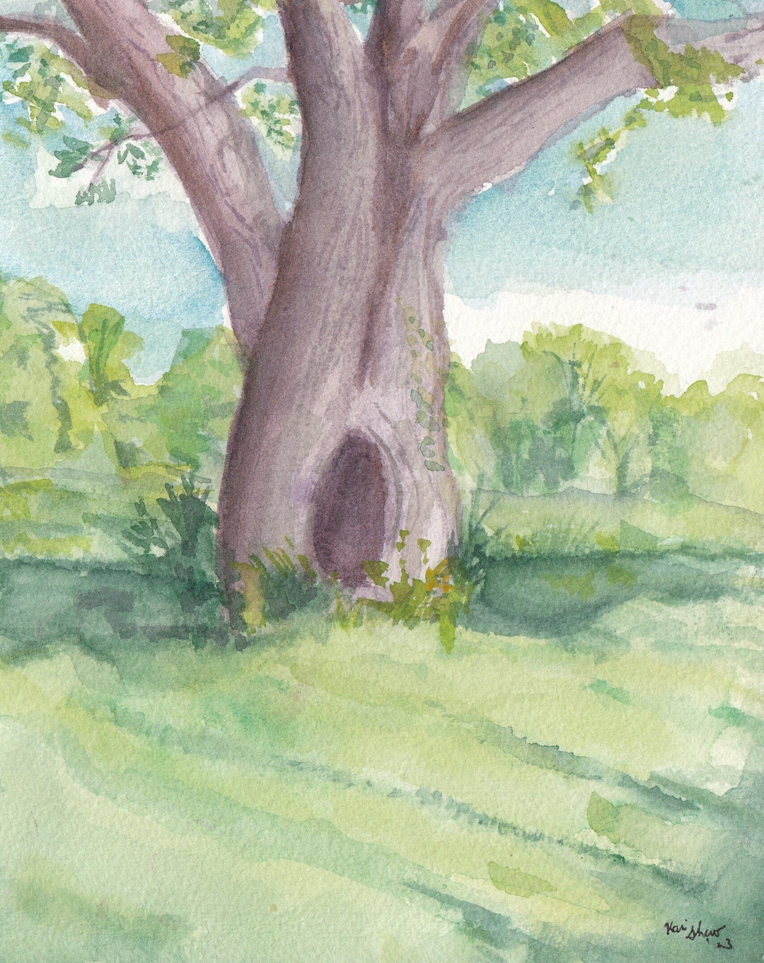 Print Watercolor Painting Oak, Enchanting Tree Painting, Enchanting Red ...