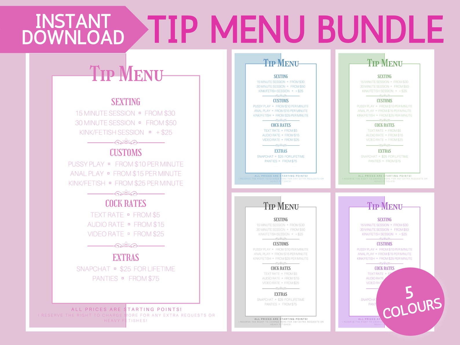 Easy to Edit Onlyfans Tip Menu Template - for Fansly, Adult Content Fan ...