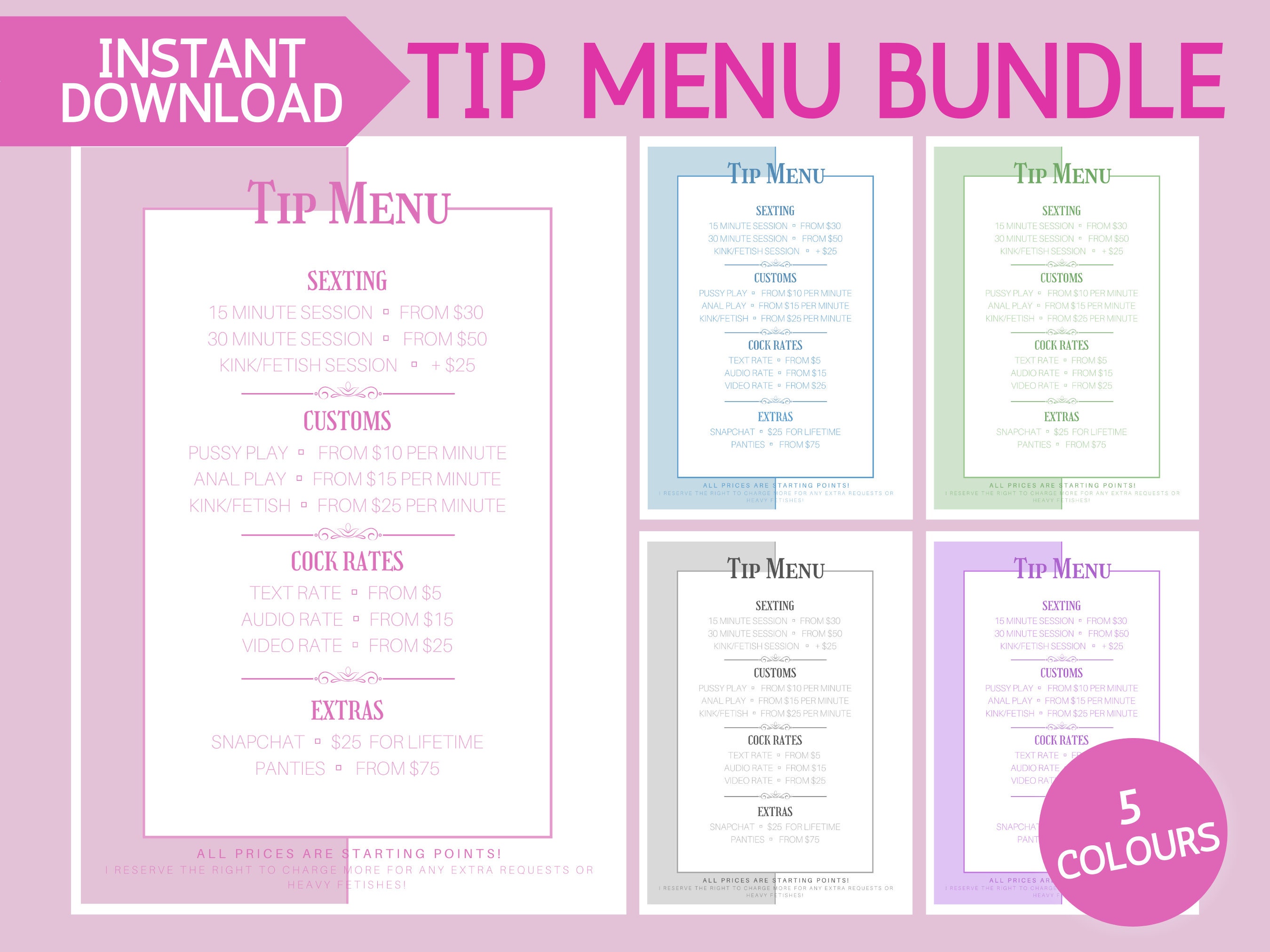 Easy to Edit Onlyfans Tip Menu Template - for Fansly, Adult Content Fan ...