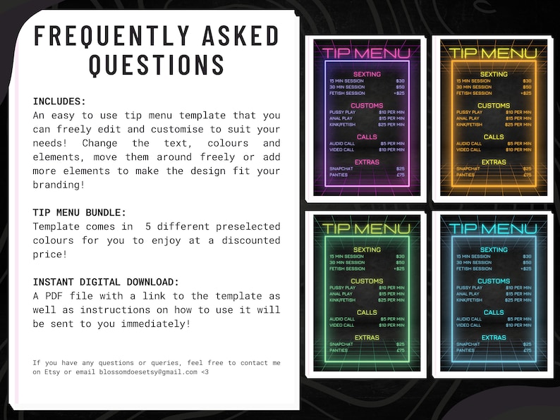 Easy to Edit Onlyfans Tip Menu Template for Fansly Adult - Etsy UK