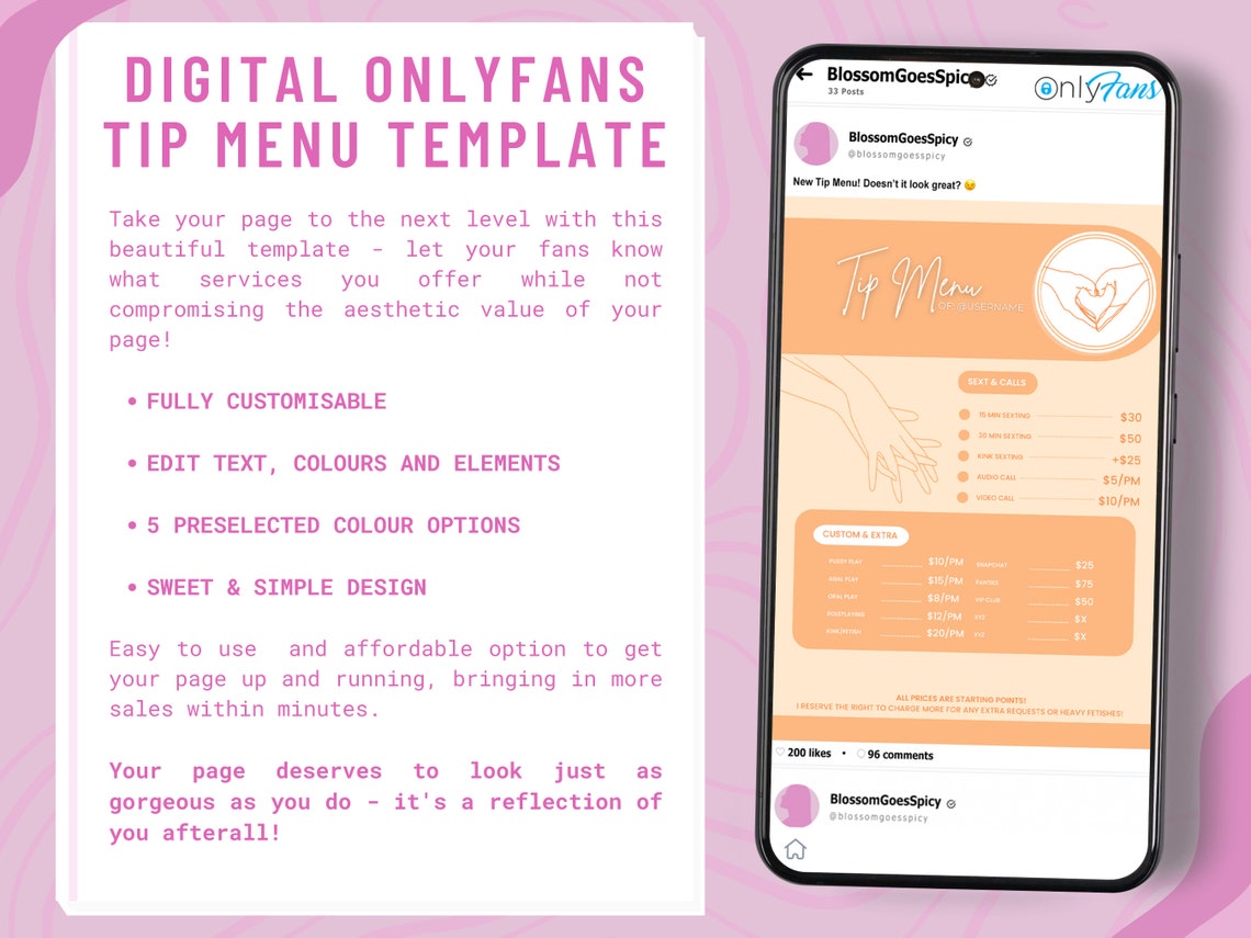Easy to Edit Onlyfans Tip Menu Template for Fansly Adult - Etsy UK