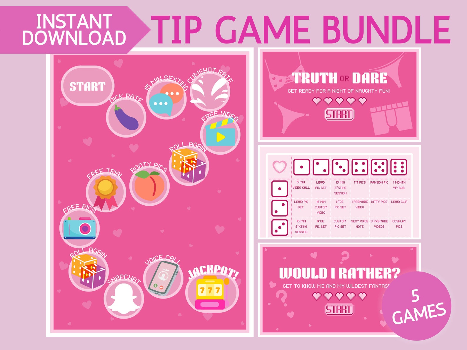 Onlyfans Tip Game Bundle Printable Adult Game for Adult Creators Using ...