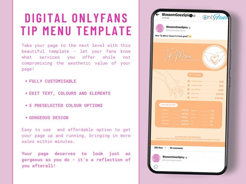 Easy to Edit Onlyfans Tip Menu Template for Fansly Adult - Etsy UK
